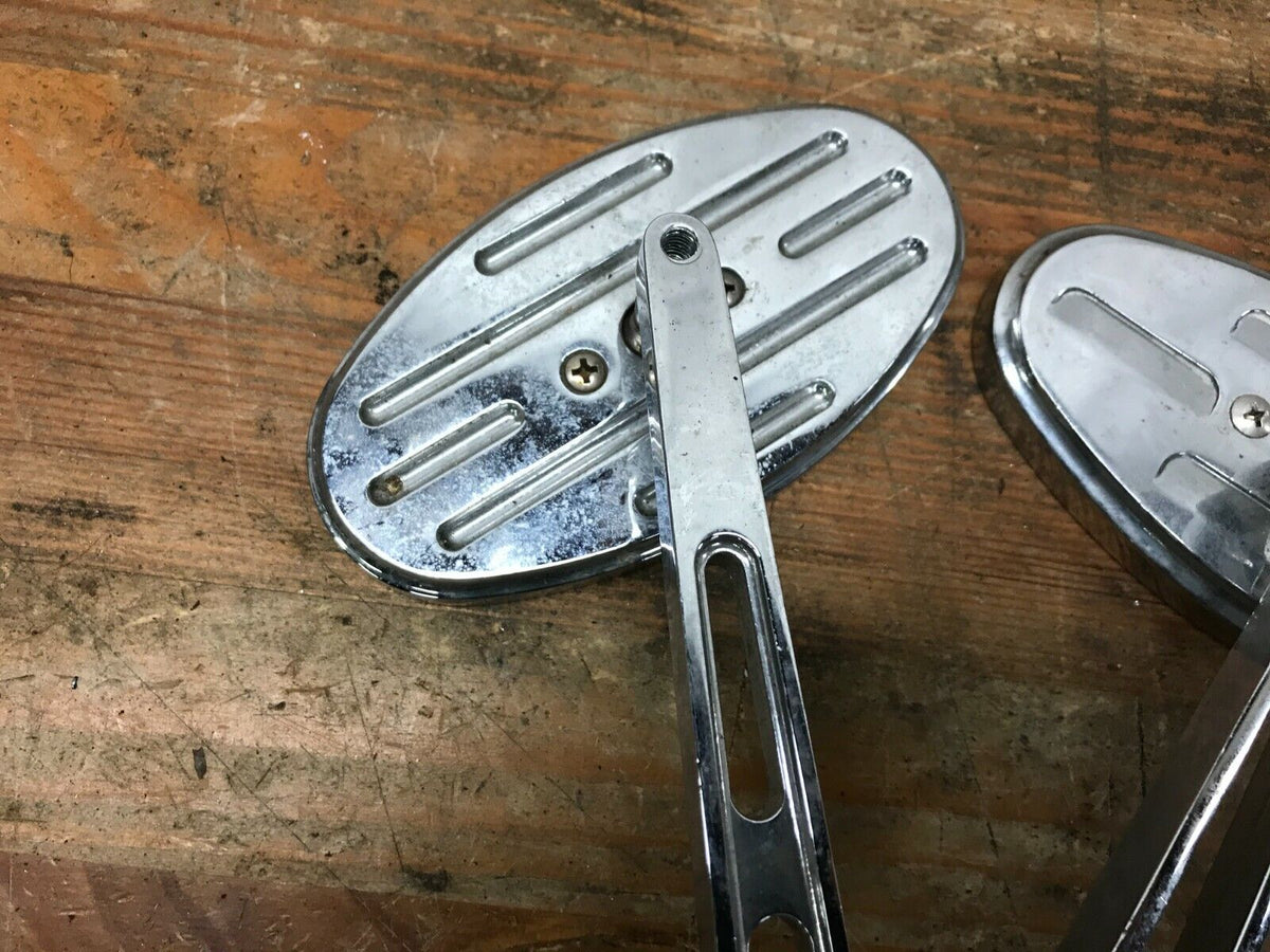 Set Harley side Mirror Chrome Oval Slotted Stem Style contrast cut mis ...